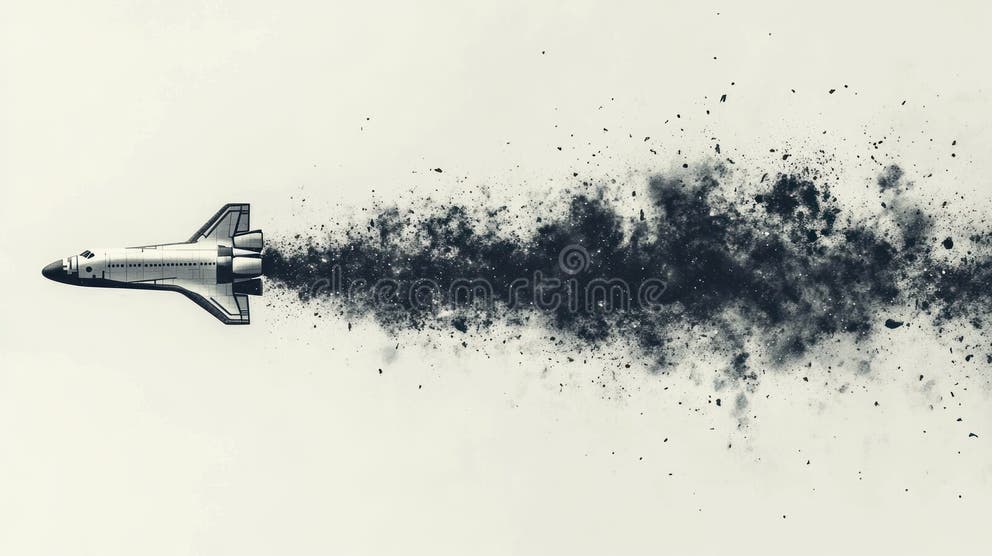 Space Shuttle with Black Smoke Trail on Light Background, Creative ...