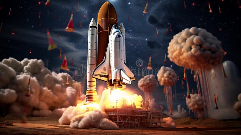 A Space Shuttle with Blast Off into Birthday Fun Stock Illustration ...