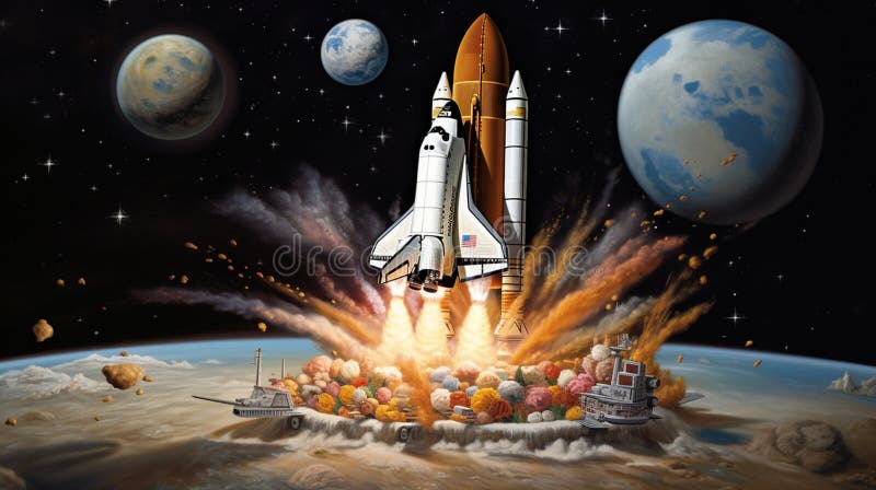 A Space Shuttle with Blast Off into Birthday Fun Stock Illustration ...