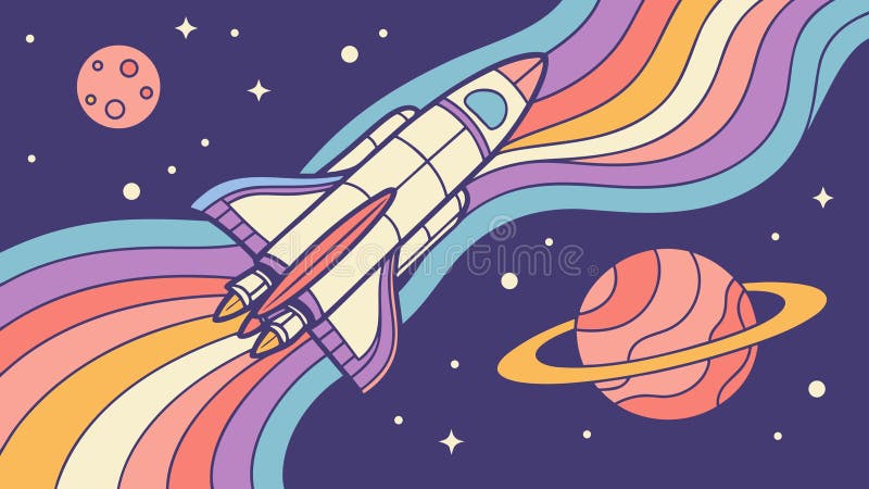 Space Shuttle Blasting Off into a Colorful Retro Style Galaxy, Vector Design Generative AI Stock ...