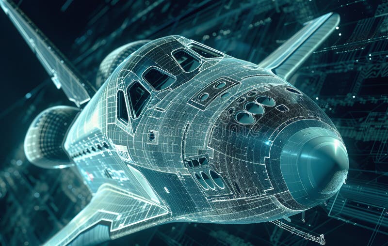 Space Shuttle Blueprint Over Digital Circuitry Stock Illustration ...