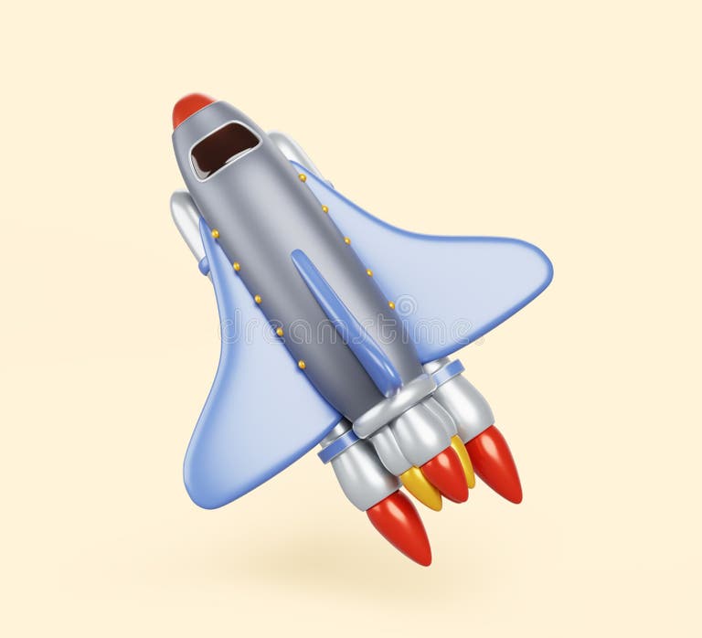 Space Shuttle Cartoon 3d Render Icon. Spacecraft with Solid Rocket ...
