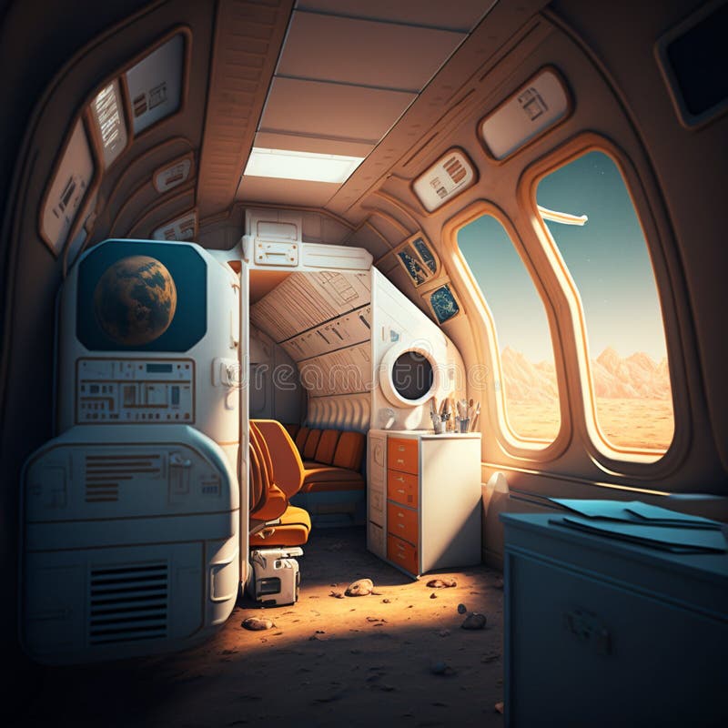 Spaceship Cabin Interior with Digital Instruments Stock Image - Image ...