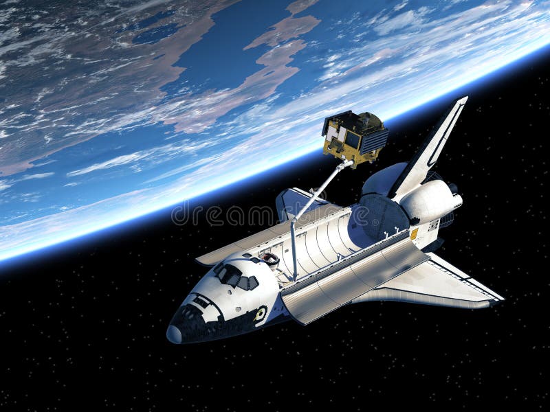 Space Shuttle Deploying Satellite Stock Illustration - Illustration of ...