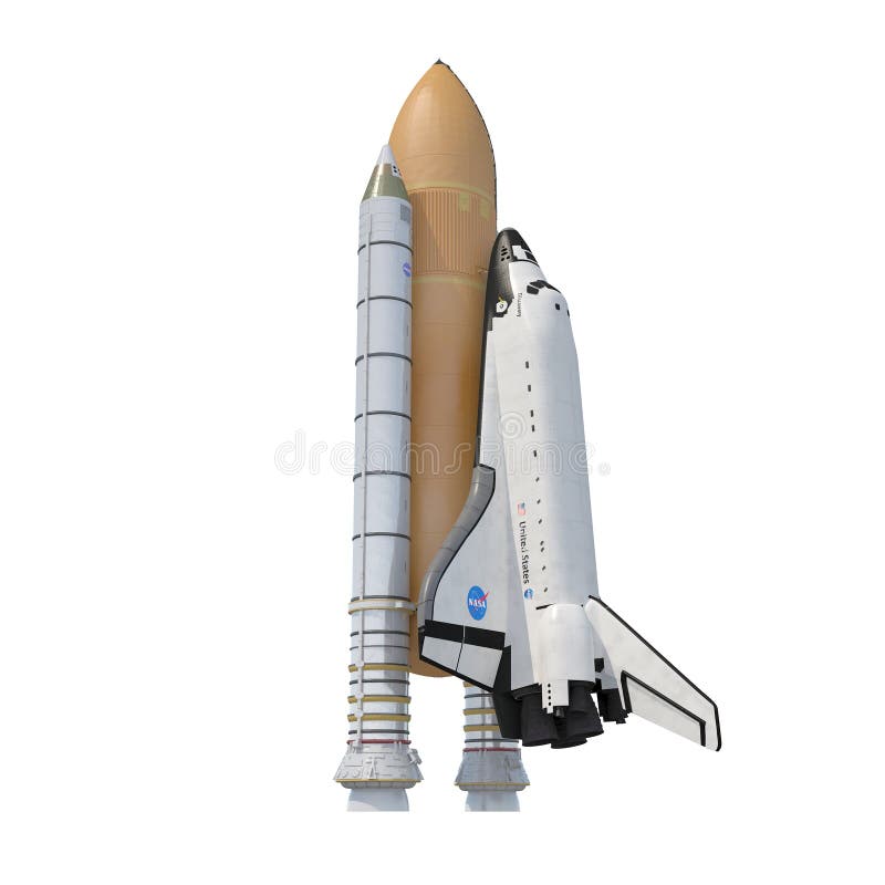 Space Shuttle Discovery with Boosters on White. Side View. 3D ...