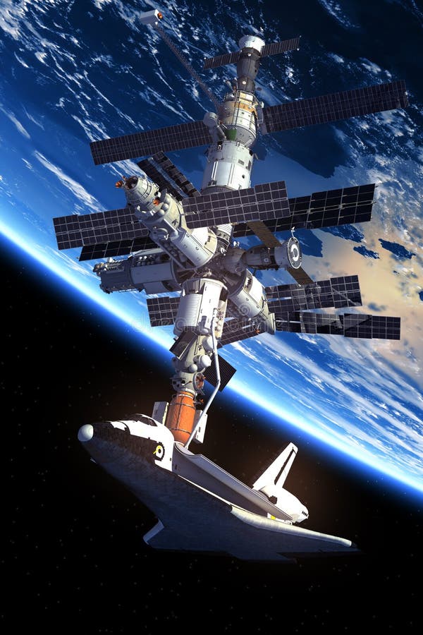 Space Shuttle Docking Space Station. Stock Illustration - Illustration ...