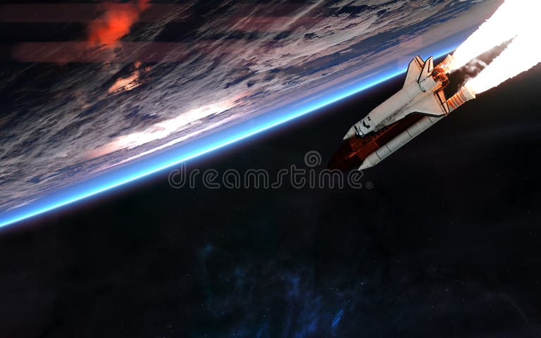 Space Shuttle in Earth Orbit. Solar System Stock Image - Image of ...