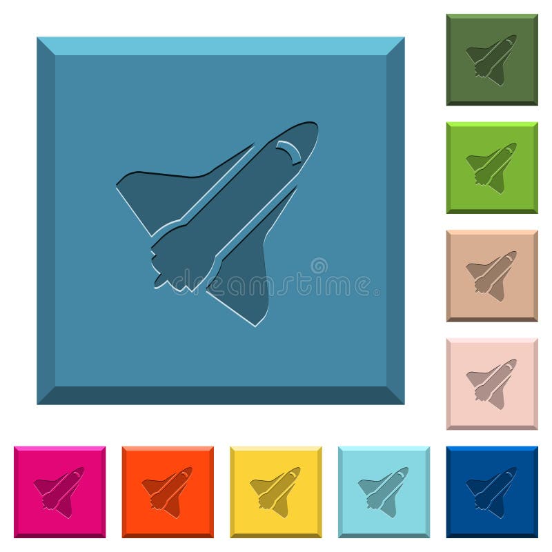 Space Shuttle Engraved Icons on Edged Square Buttons Stock Vector ...