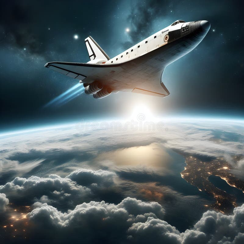 Space shuttle in space stock illustration. Illustration of universe - 374368276