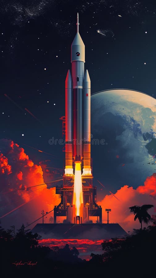 Space Shuttle Flying through Night Sky Stock Image - Image of rocket ...