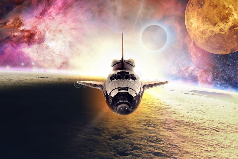 Space Shuttle Flying through Space Stock Illustration - Illustration of ...