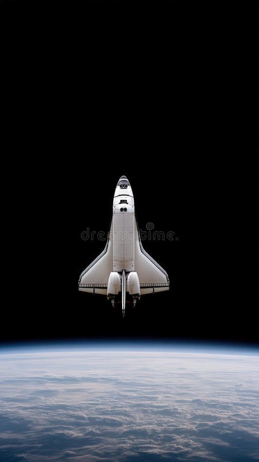 Space Shuttle Gliding Over Curved Earth Surface in Vacuum Space Captured from Above with Strong ...