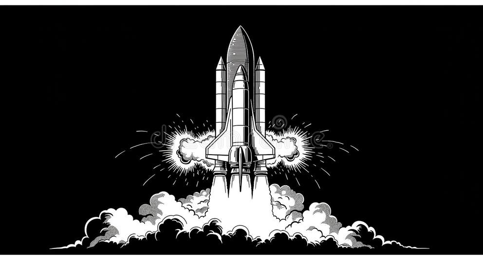 Space Shuttle Illustration in a Black and White Comic Style. the ...