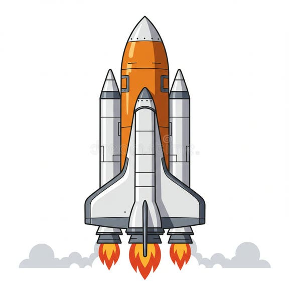 Space Shuttle Illustration Featuring an Orange External Tank, Two White ...