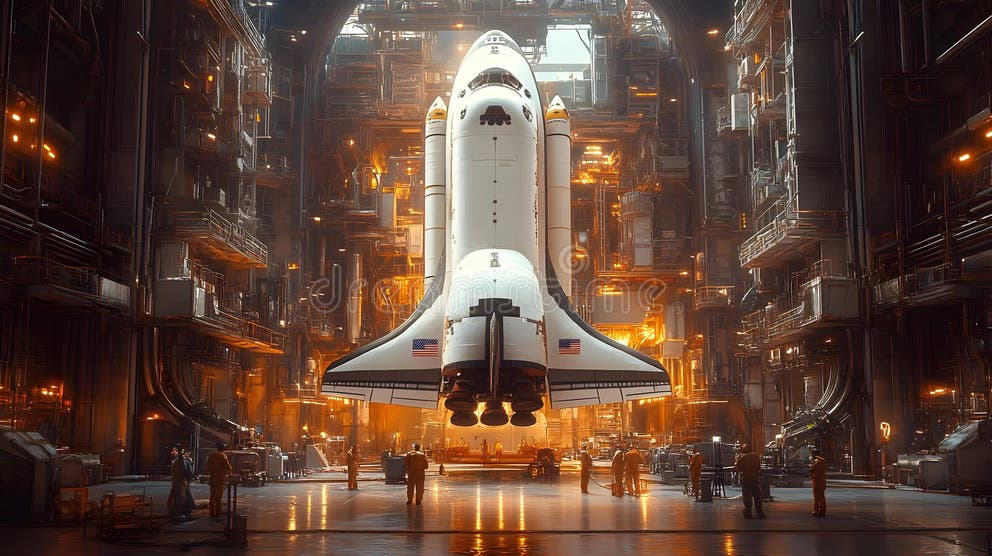 Space Shuttle Inside Hangar Stock Illustration - Illustration of scifi ...