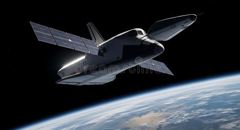 Space Shuttle with Open Cargo Bay Doors and Solar Panels Orbiting Earth ...