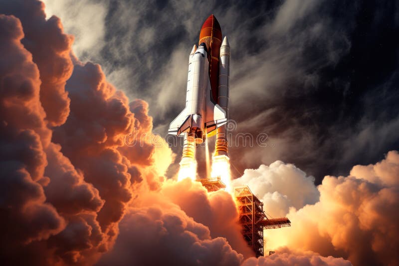 Space Shuttle Launch Amidst Dramatic Clouds. Stock Image - Image of ...