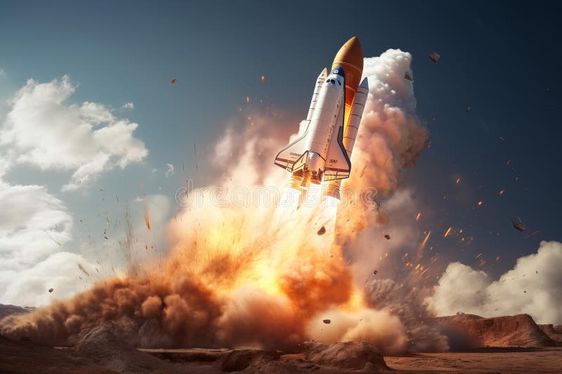 Space Shuttle Launch Amidst Fiery Clouds Stock Illustration ...