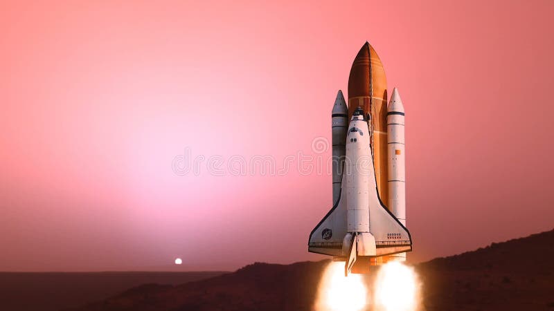 Space Shuttle Launch Animation from Mars Planet Surface. Elements ...