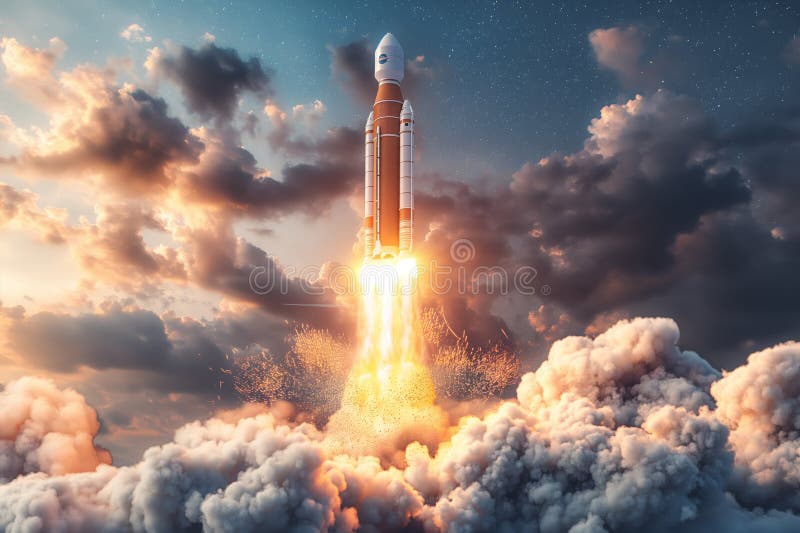 Space Shuttle Launch with Dramatic Cloudscape Stock Photo - Image of ...