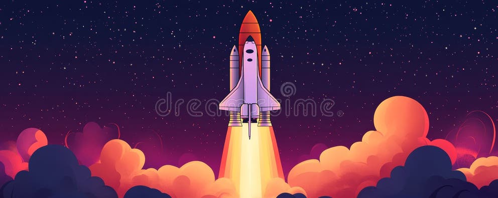 Space Shuttle Launch at Dusk, Colorful Sky. Aerospace Exploration ...