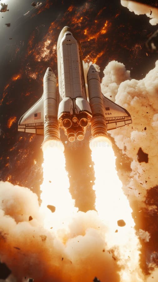 Space Shuttle Launch with Fiery Exhaust Trails Stock Image - Image of ...