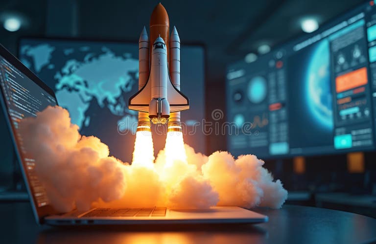 Space Shuttle Launch from Laptop, Innovation Digital Space Exploration ...