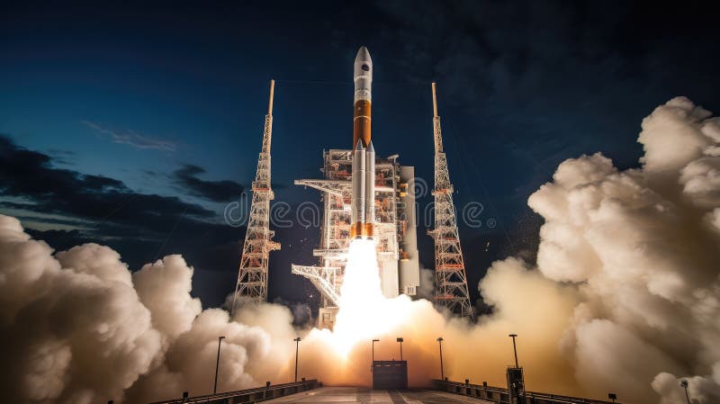 Space Shuttle Launch Lifting Off from Launch Pad Stock Illustration ...