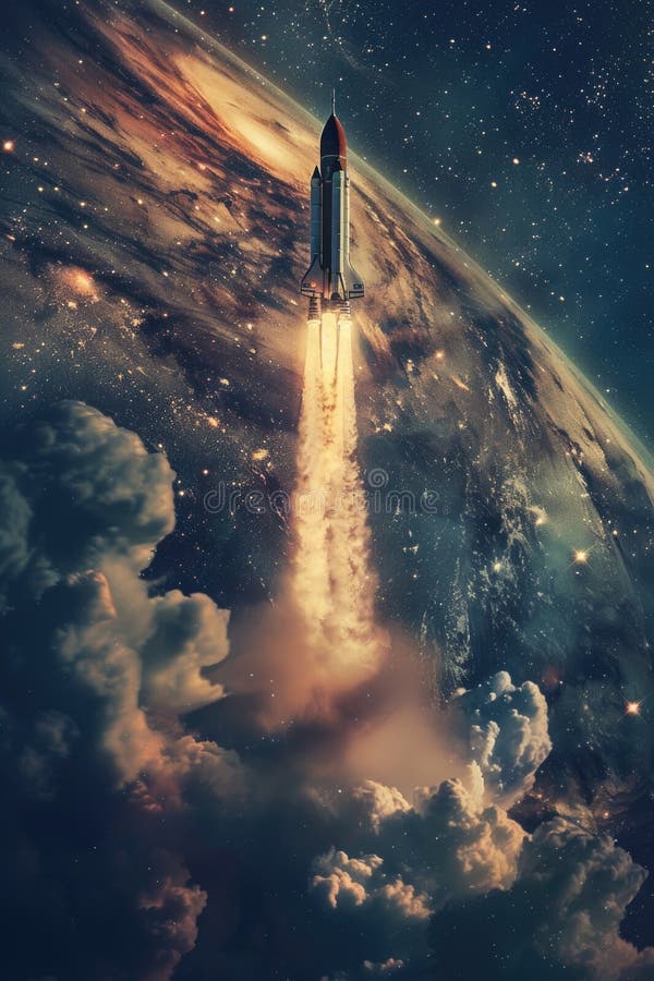 Space Shuttle Launch in Milky Way Galaxy with Explosion of Colors in ...