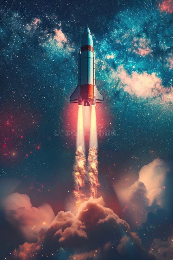 Space Shuttle Launch in Milky Way Galaxy with Explosion of Colors in ...