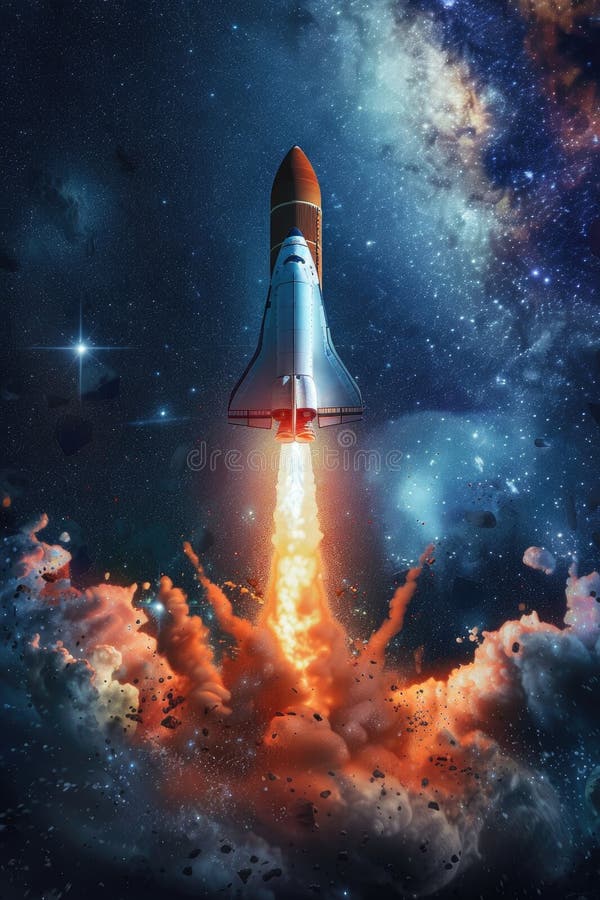 Space Shuttle Launch in Milky Way Galaxy with Explosion of Colors in ...