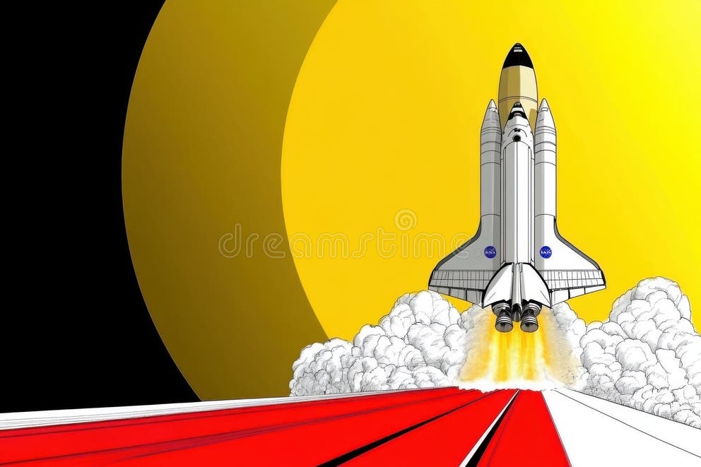 Space Shuttle Launch in Minimalistic Style with Bold Colors for ...
