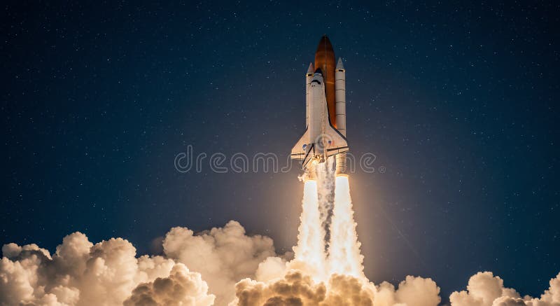 Space Shuttle Launch at Night: Stunning Rocket Ascent into Starry Sky ...