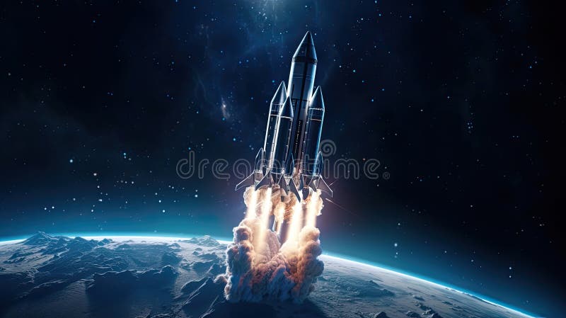 Space Shuttle Launch in the Open Space Over the Earth. Sky and Clouds ...