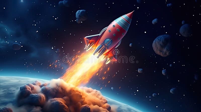 Space Shuttle Launch in the Open Space Over the Earth. Sky and Clouds ...