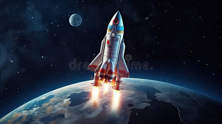 Space Shuttle Launch in the Open Space Over the Earth. Sky and Clouds ...