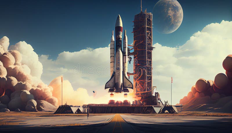 Space Shuttle Launch in the Open Space Over the Earth. Sky and Clouds ...