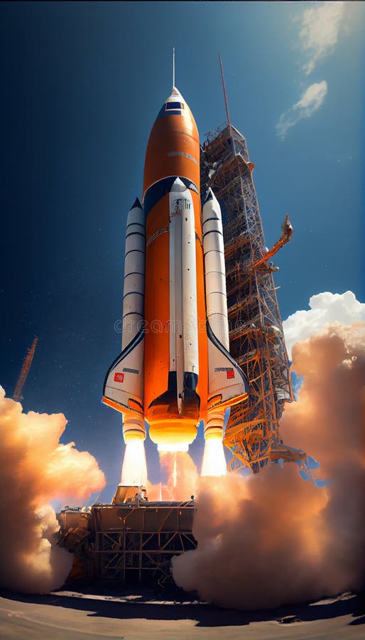 Space Shuttle Launch in the Open Space Over the Earth. Sky and Clouds ...