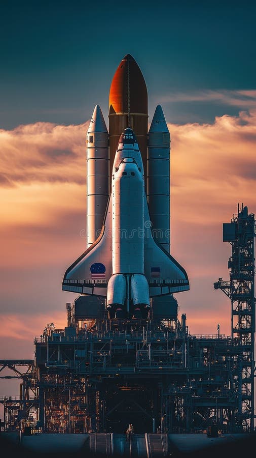 Space Shuttle on Launch Platform at Sunset Stock Image - Image of ...