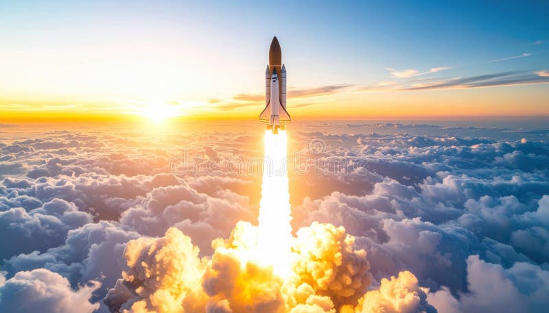 Space Shuttle Launch Rising Above Clouds at Sunrise Symbolizing ...