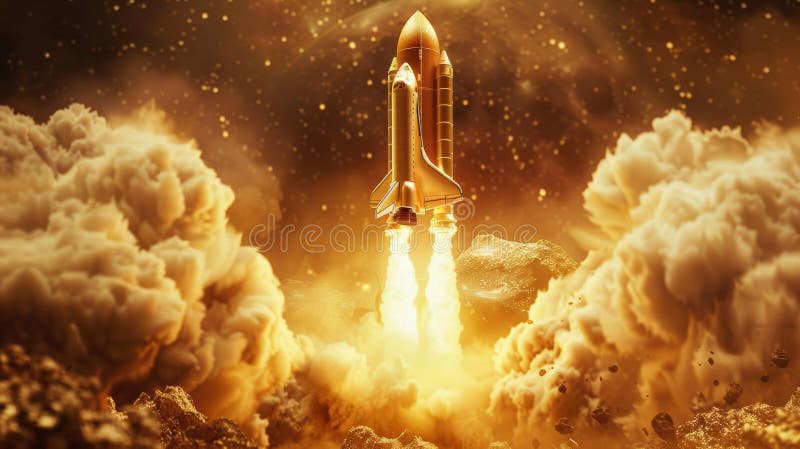 Space Shuttle Launch with Smoke and Fire, Concept of Space Travel and ...