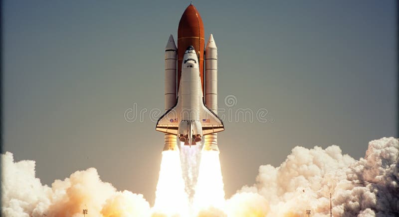 Space Shuttle Launch with Smoke and Flames, Isolated on White ...