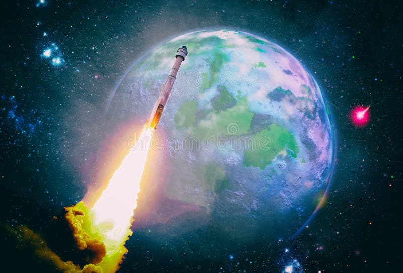 Space Shuttle Launch , Space with Stars on Background. Sky and Clouds ...