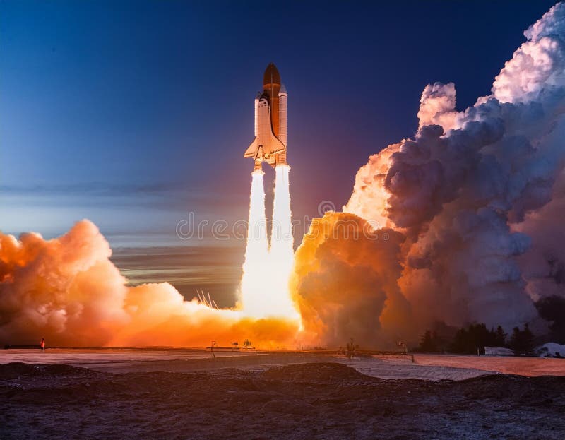 Space Shuttle Launch at Sunrise with Fiery Propulsion Stock ...