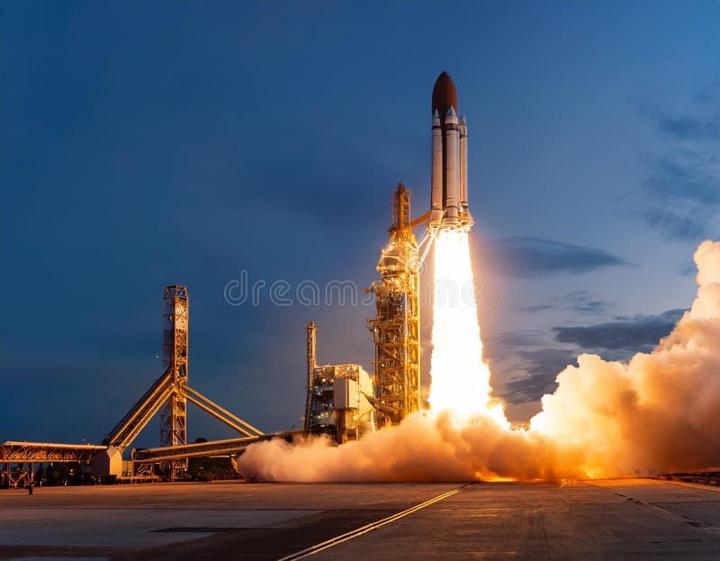 Space Shuttle Launch at Sunrise with Fiery Propulsion Stock ...