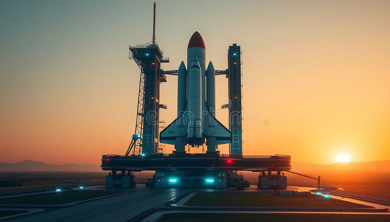 Space Shuttle Launch at Sunset, Aerospace Exploration, Stock Photo ...