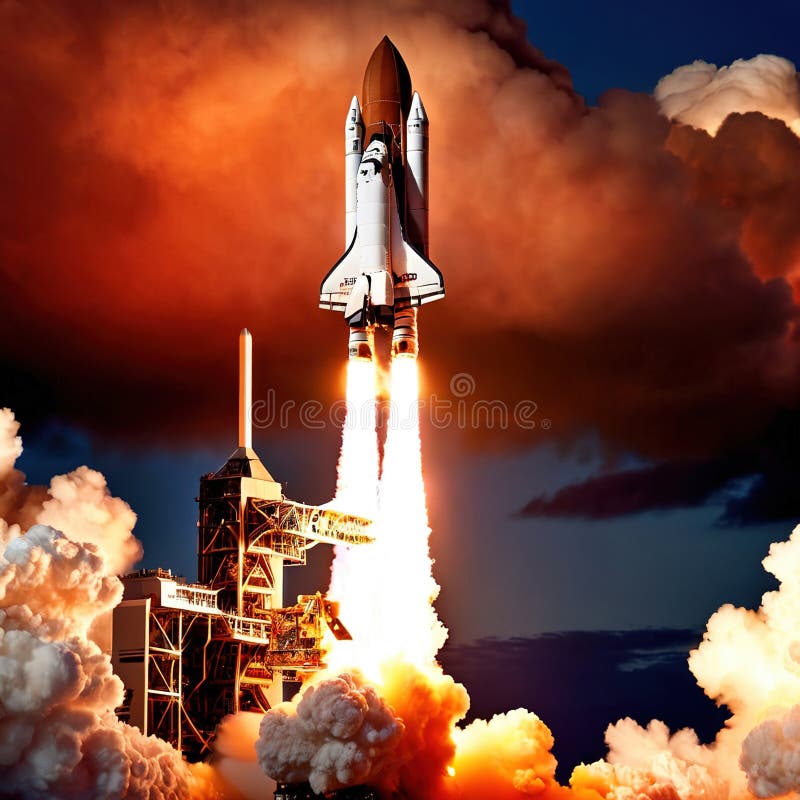 A Space Shuttle Launch at Sunset Stock Illustration - Illustration of ...
