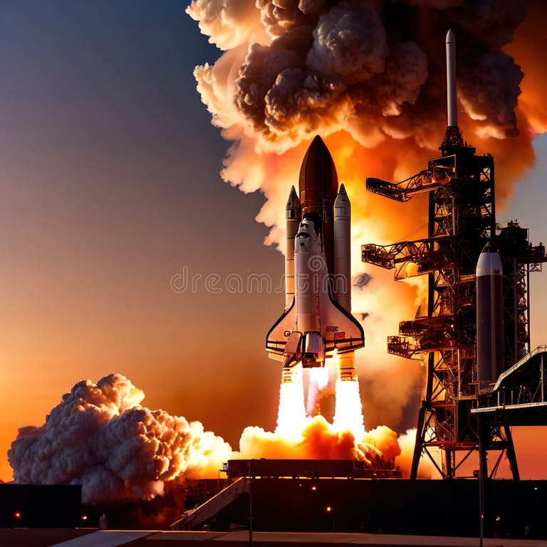 A Space Shuttle Launch at Sunset Stock Illustration - Illustration of ...