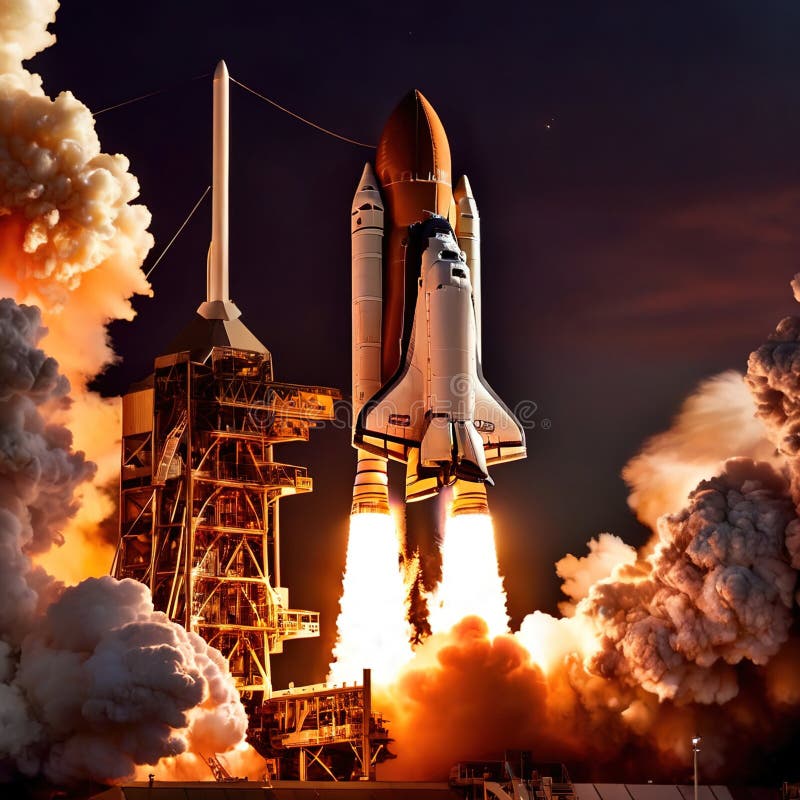 A Space Shuttle Launch at Sunset Stock Illustration - Illustration of ...