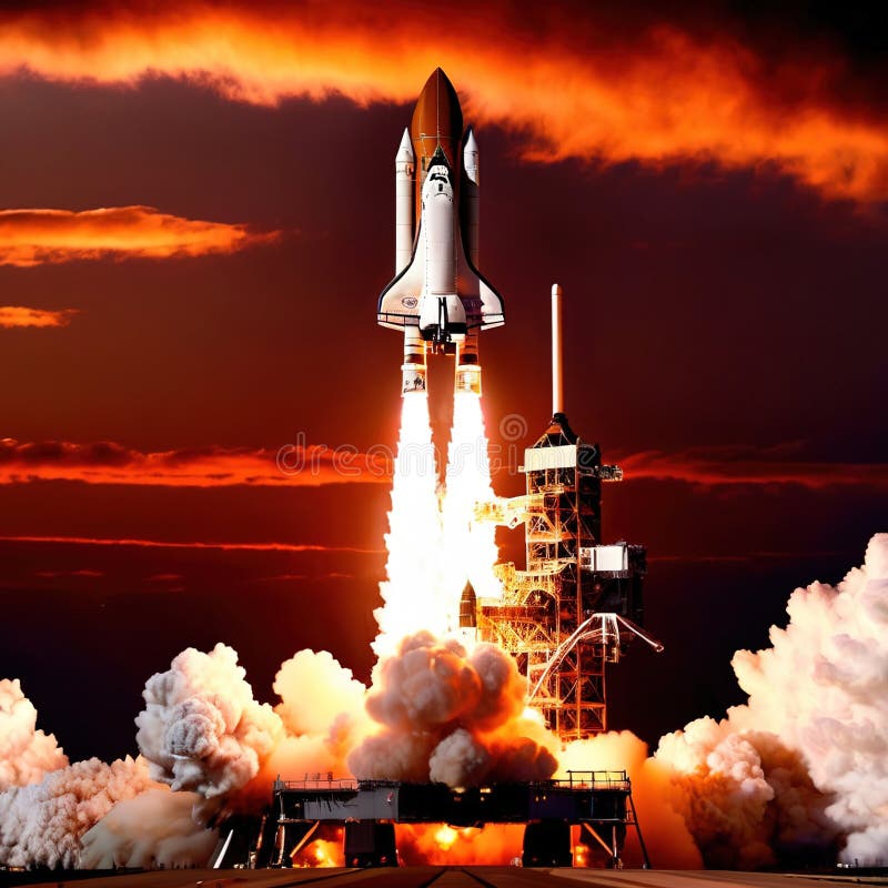 A Space Shuttle Launch at Sunset Stock Illustration - Illustration of ...